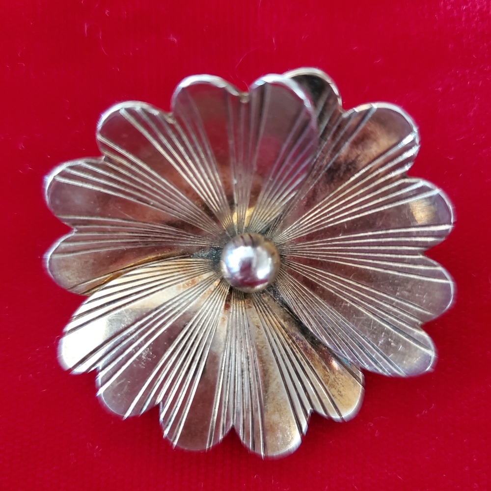 Sterling Germany 1950s Vintage Flower Brooch - Gem
